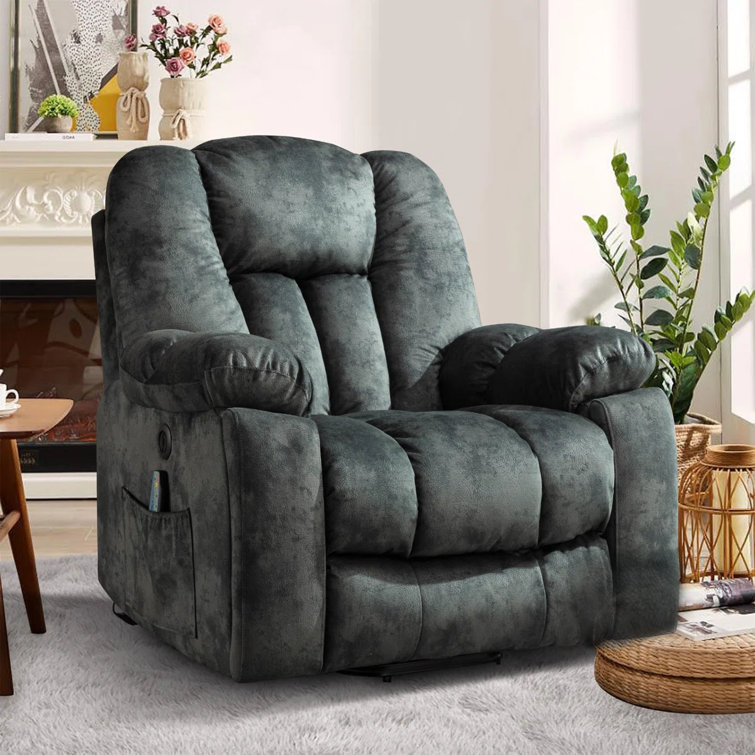 41 Oversized Power Lift Chair Heated Massage Electric Recliner with Super Soft Padding Red Barrel Studio Body Fabric Greenish Gray Microfiber